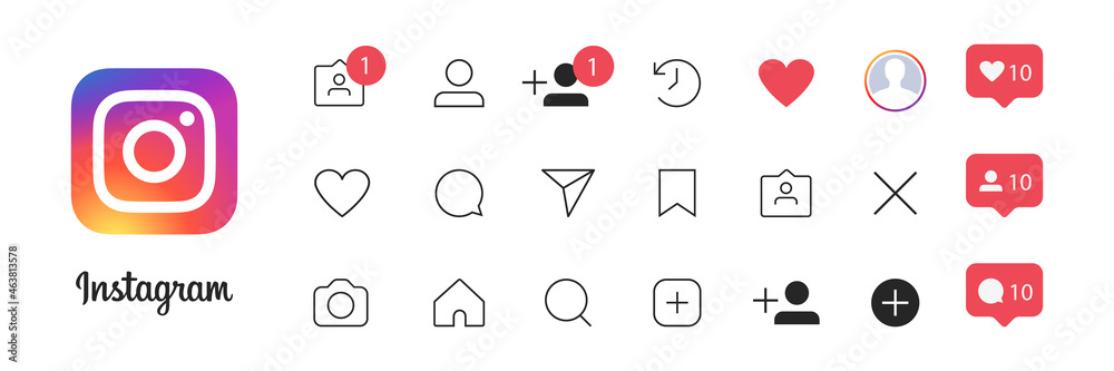 Instagram interface vector icons set. Popular social media icon. Stock ...
