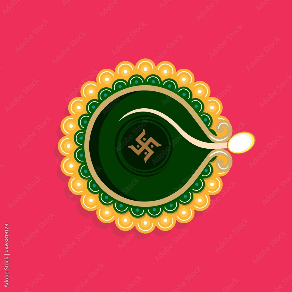 Big Size Colorful Diwali Oil Lamp, Top View | Editable Vector Stock ...