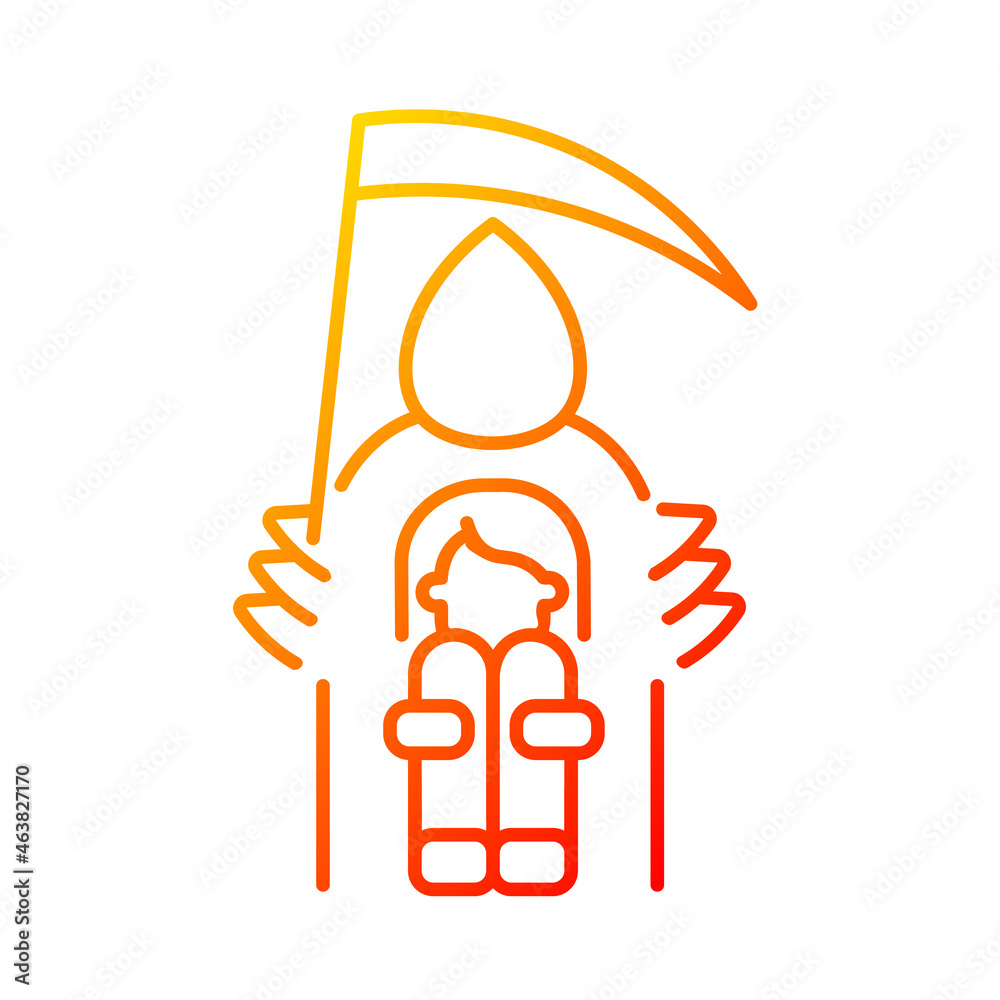 Fear of death gradient linear vector icon. Thanatophobia. Awe of loss ...