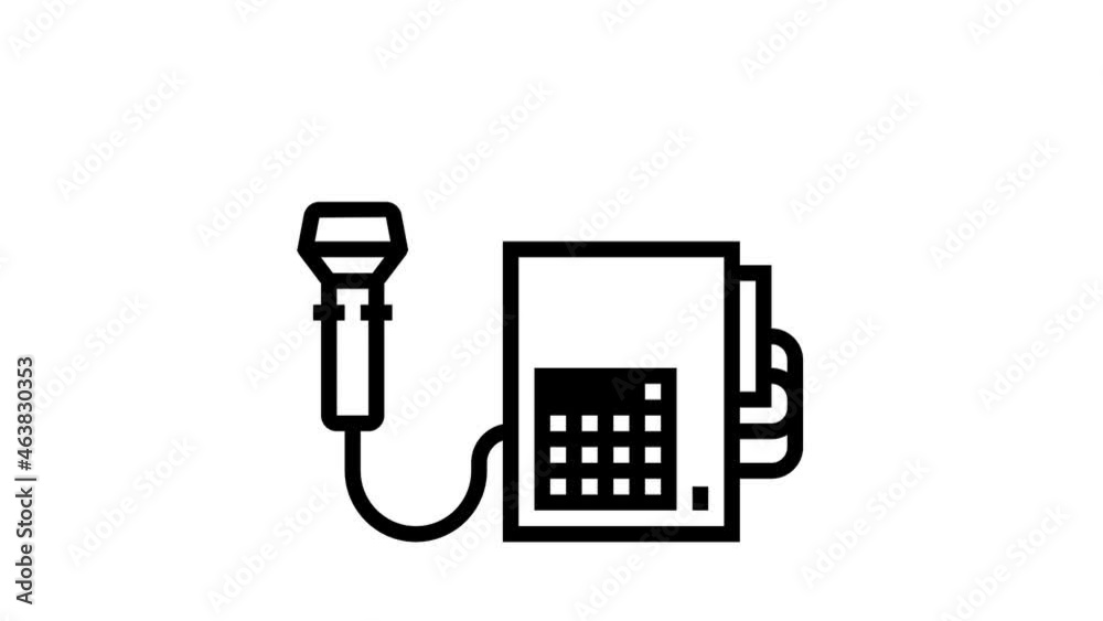 barcode scanner with pos terminal animated line icon. barcode scanner ...