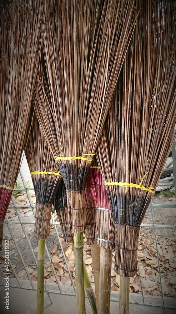 Broom made of natural materials, Coconut leaf broom. A local broom made ...