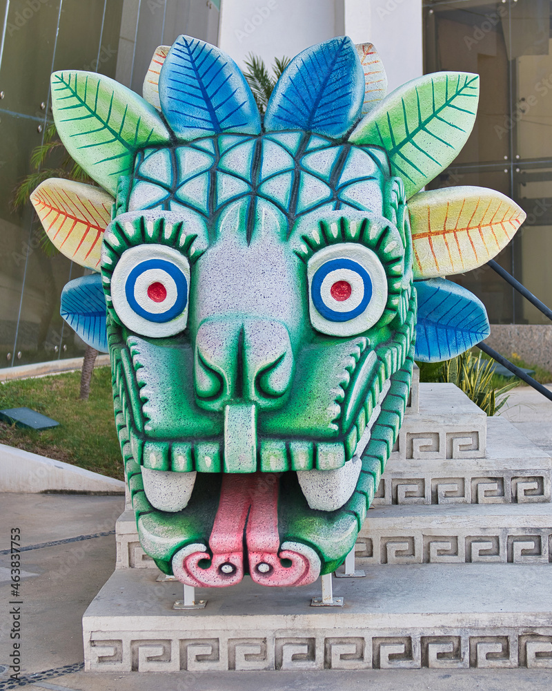 Sculpture of the Maya god named Kukulcan (Feathered Snake) in Cancun ...