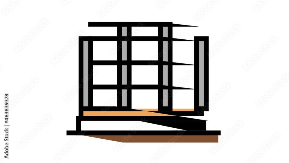 steel frame building animated color icon. steel frame building sign ...