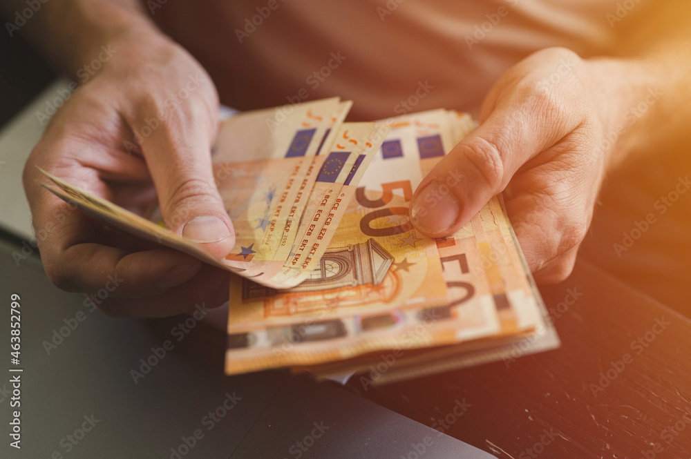 business man counting money. rich male hands holds and count cash ...