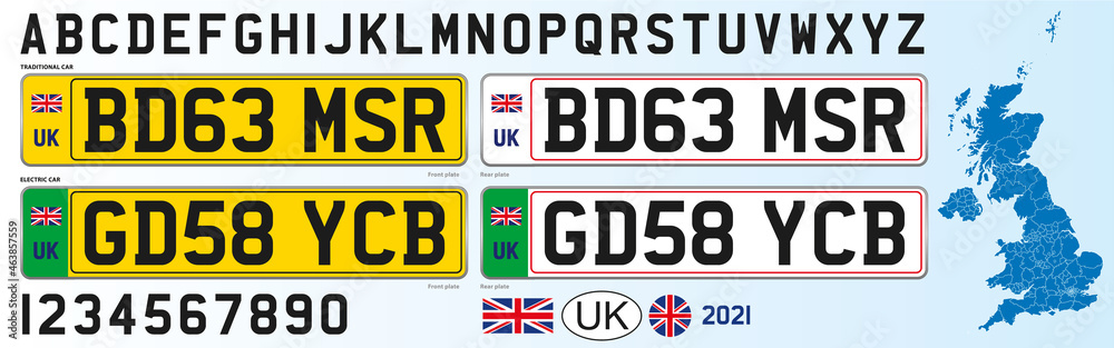 United Kingdom license plate new design 2021, numbers, lettering and ...