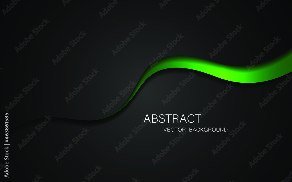 Abstract black and green curves on black background with free space for ...