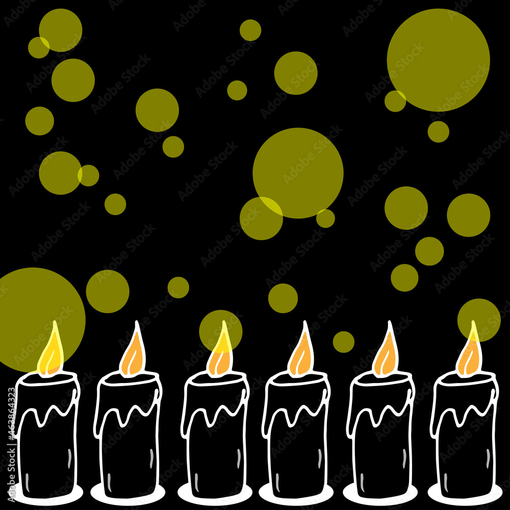 candlel in the night background with yellow bubbles. hand drawn vector ...