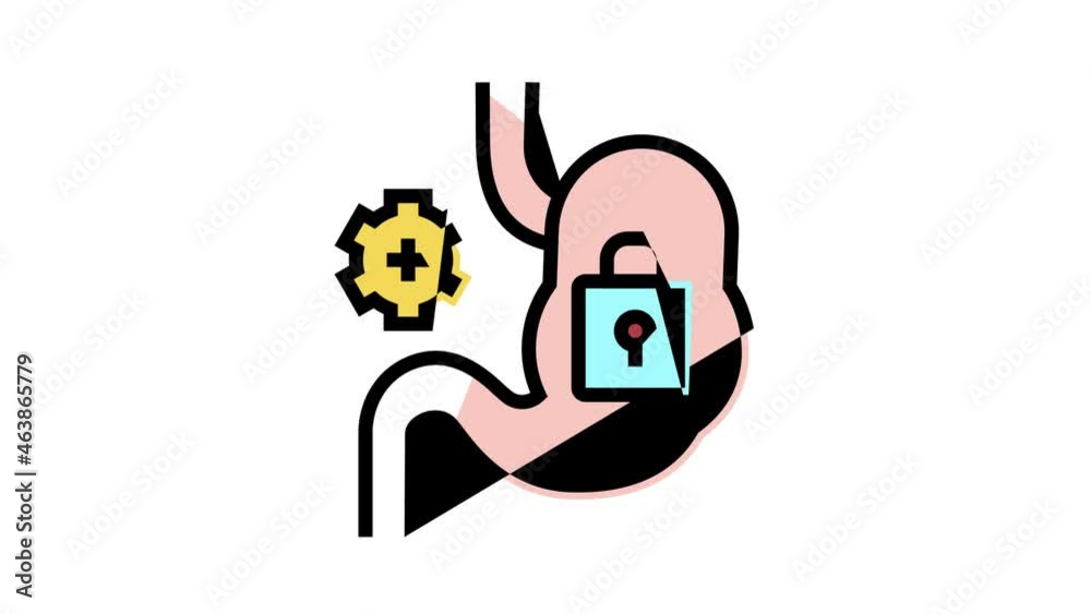 stomach work stop animated color icon. stomach work stop sign. isolated ...