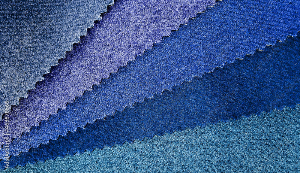 close up blue and cyan color tone of fabric sample chart or swatch for ...