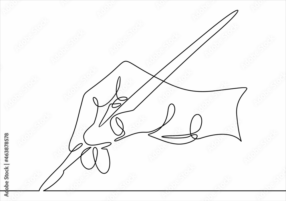 Hand painting with brushes continuous line drawing minimalist. Vector ...