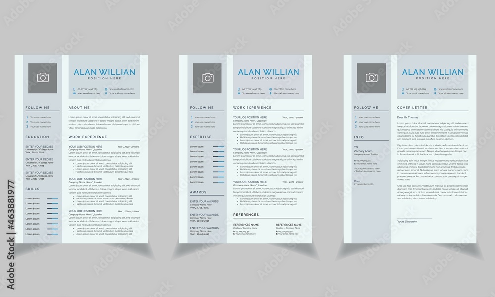 Creative Resume Template with Gray Zumthor Header and left side Stock ...
