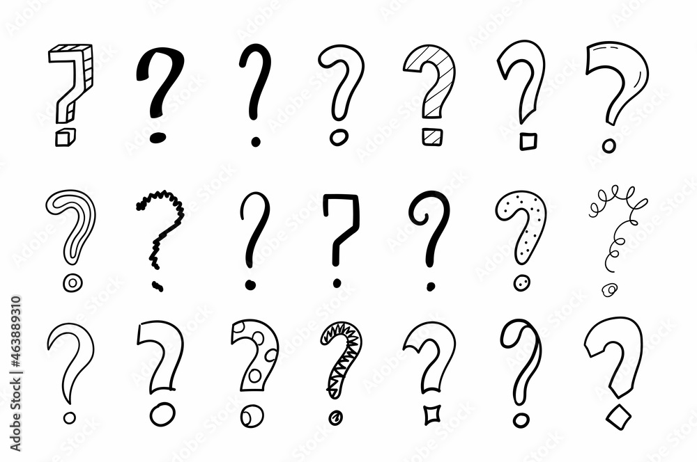 Hand drawn question marks set. Doodle sketch. Vector illustration ...