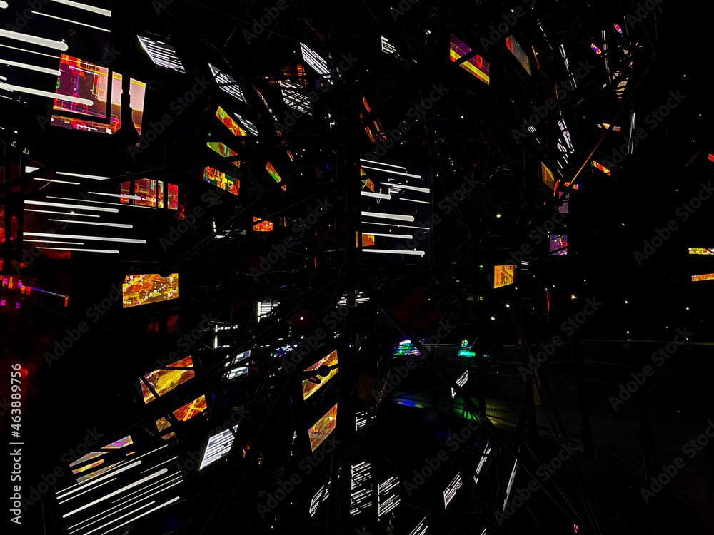 Neon lights and wire connections on the black background Stock Photo ...