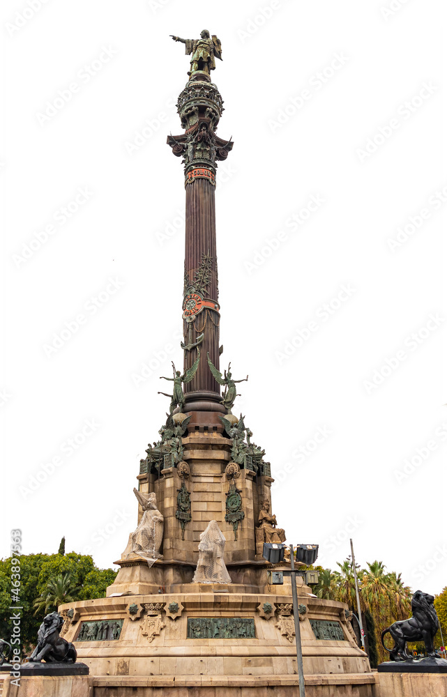 The monument of Christopher Columbus in Barcelona, is a 60 meters high ...