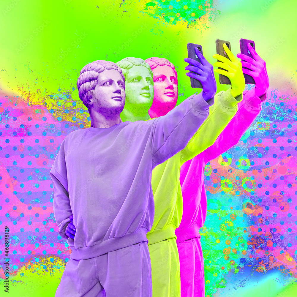 Contemporary art concept collage. Antique statue head and human body ...