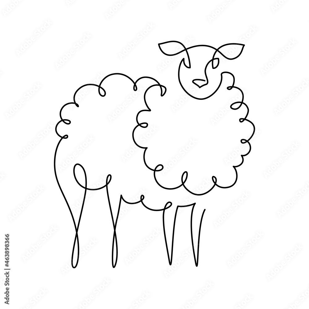 Sheep in continuous line art drawing style. Minimalist black linear ...