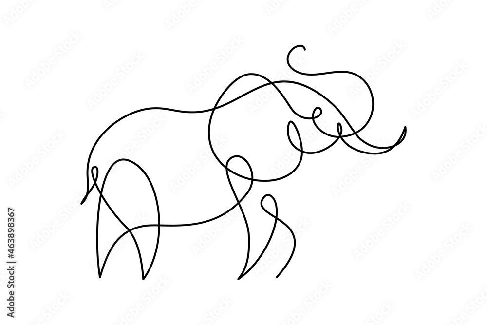 Abstract elephant in continuous line art drawing style. Trumpeting ... Abstract elephant in continuous line art drawing style. Trumpeting ...