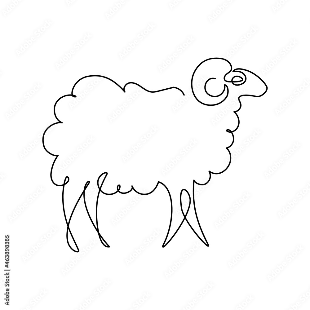 Sheep in continuous line art drawing style. Minimalist black linear ...