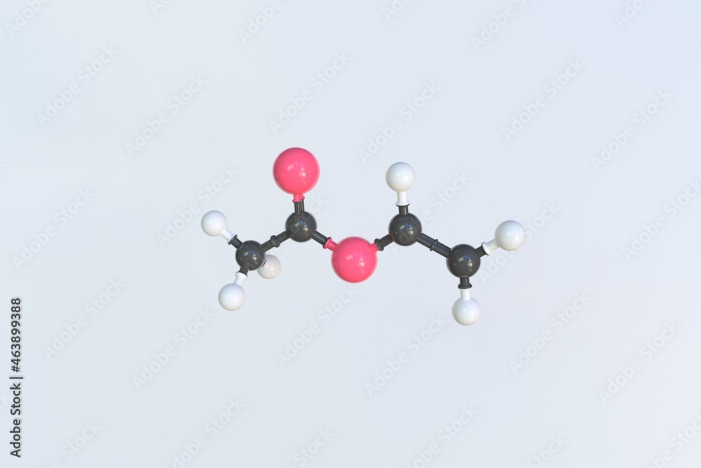 Molecule of vinyl acetate, isolated molecular model. 3D rendering Stock ...