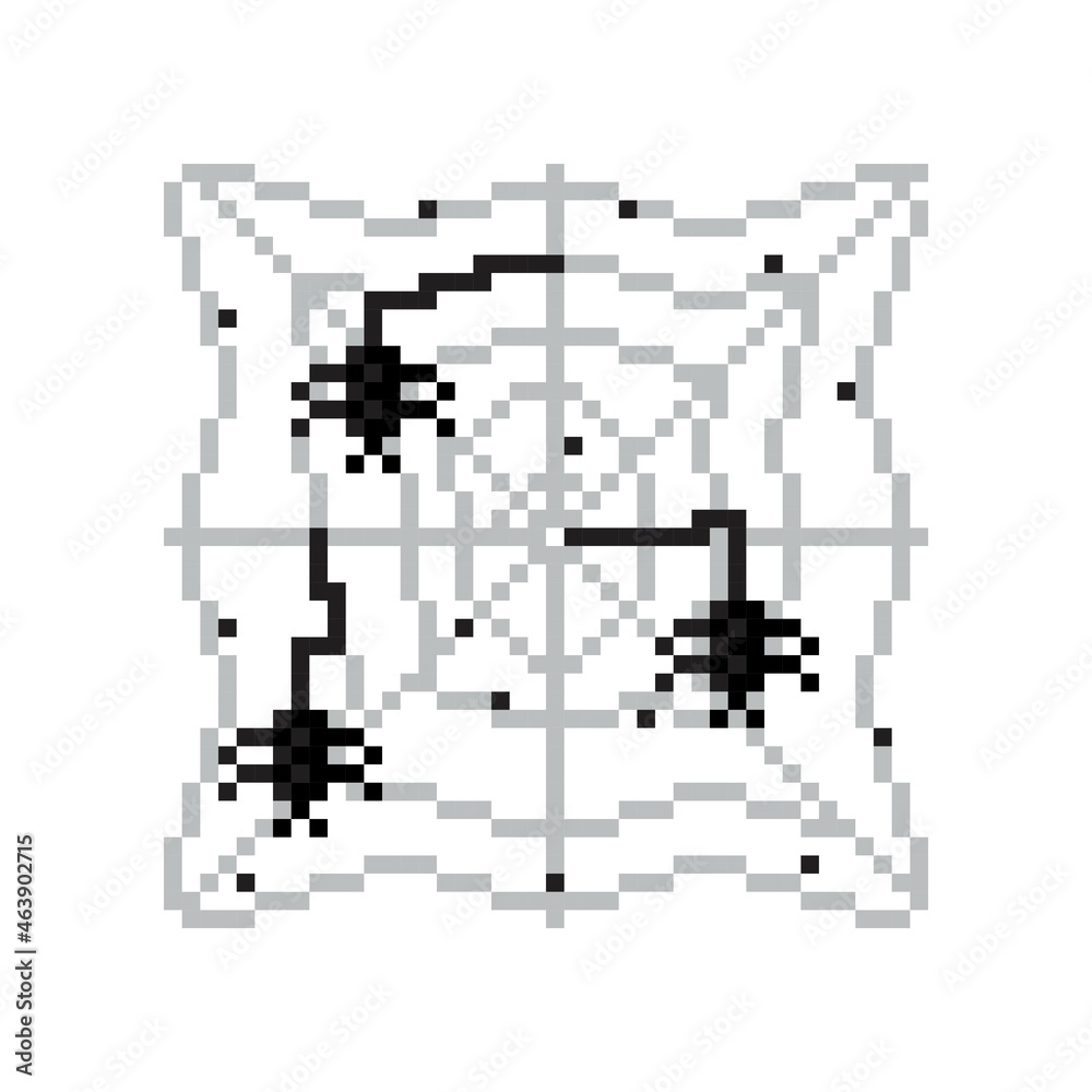 Spider web and spiders icon pixel art. Halloween Pixel art. Vector ...
