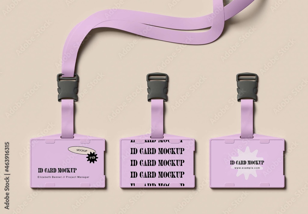 Three Hanging ID Cards Mockup Stock Template | Adobe Stock