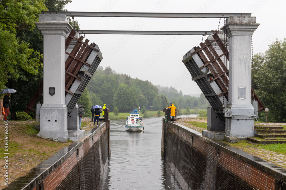 Old navigable river lock of the 20th century with mechanical control ...