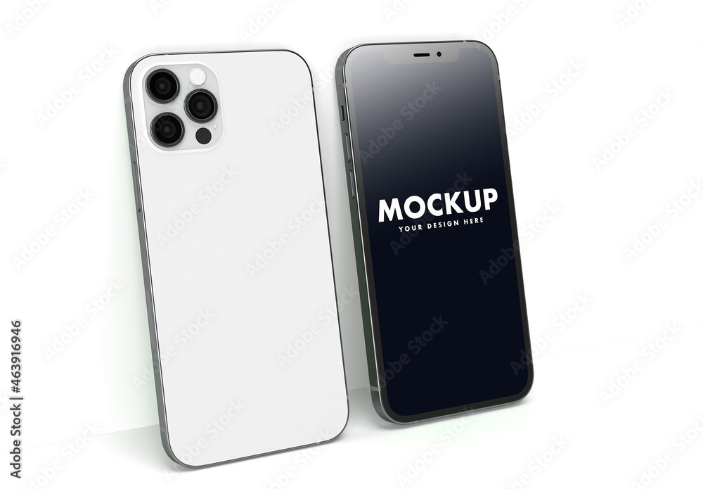 Front and Back Smartphone on a Clean Flat White Wall Background Stock ...