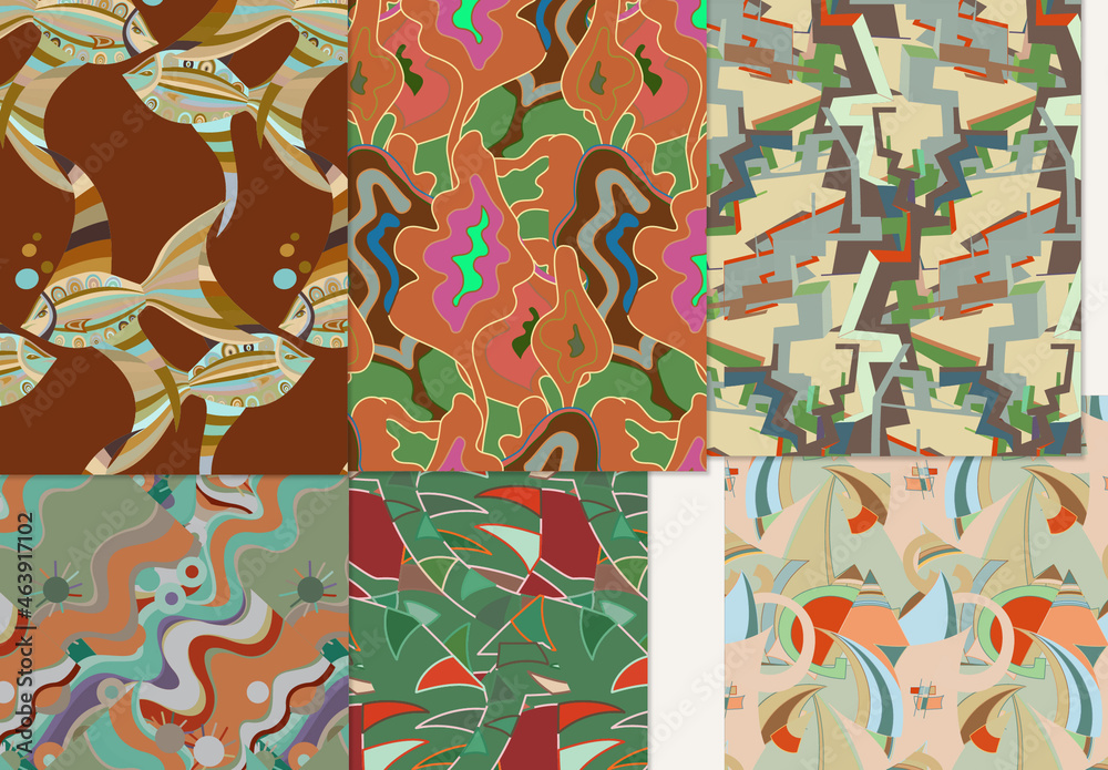 Set of Abstract Seamless Patterns with Cubism Art Elements and Graffiti ...