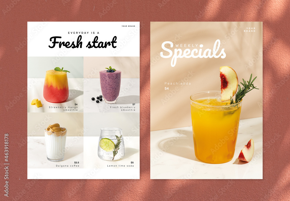 Healthy Cafe Poster Layout Set Stock Template | Adobe Stock