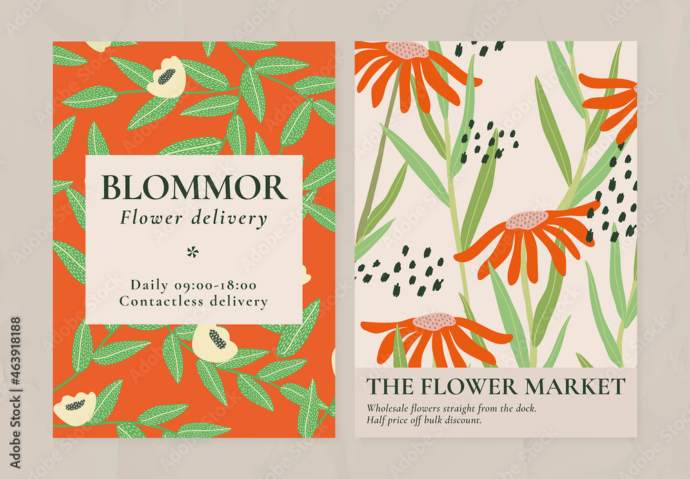 Retro Flower Patterns Layout Set for Poster Stock Template | Adobe Stock