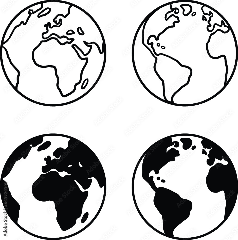 Earth / World Clipart Set - Outline and Silhouette Stock Vector | Adobe ...