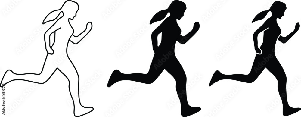 Female Runner with Ponytail Clipart Set - Outline and Silhouette Stock ...