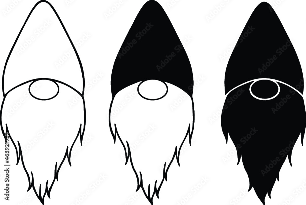 Gnome Head and Face Clipart Set - Outline and Silhouette Stock Vector ...