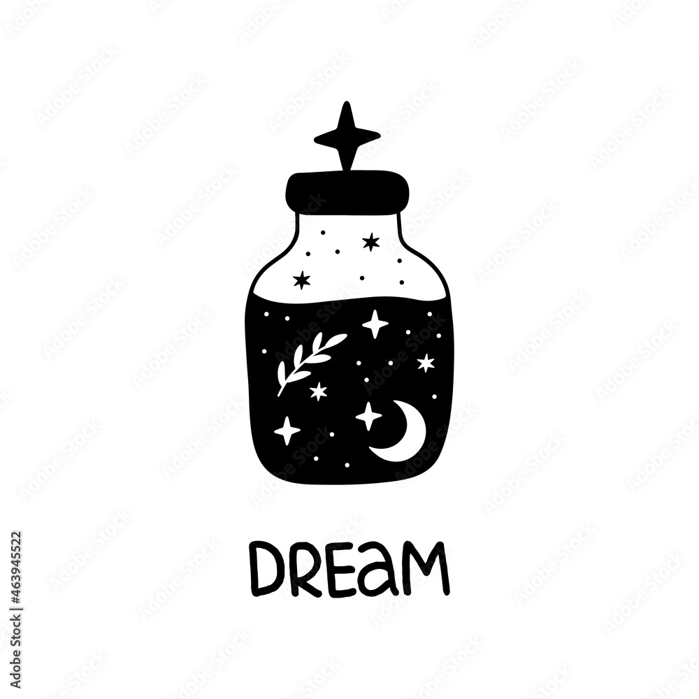 Bottle silhouette with magic elixir or poison. Mystic jar vector ...