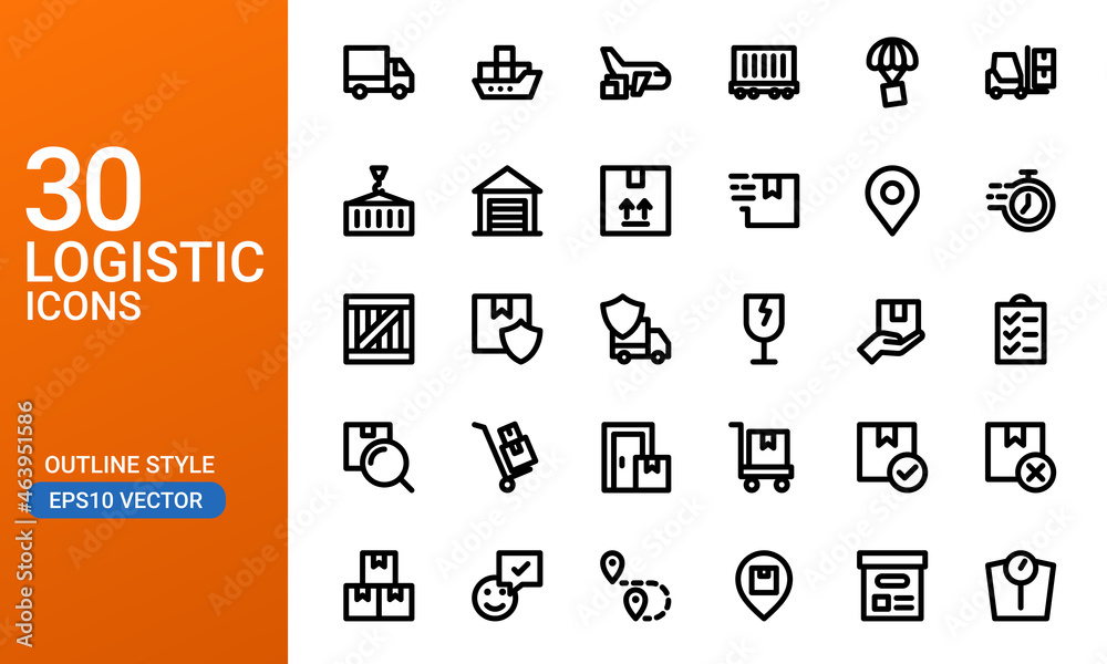 Cargo and logistic icon set in outlined style. Perfect for design ...