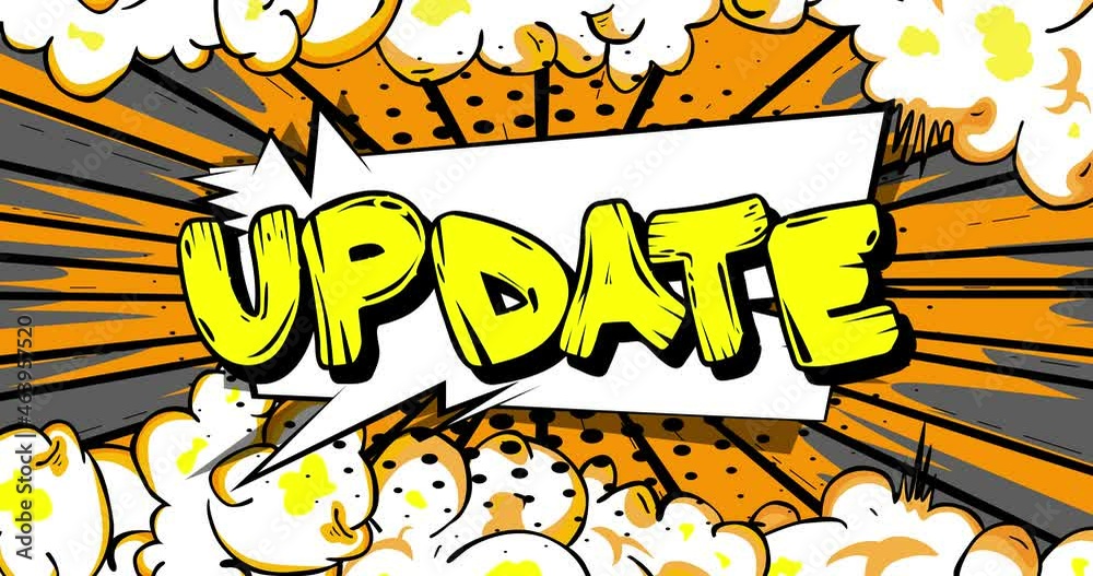 Update. Motion poster. 4k animated Comic book word text moving on ...