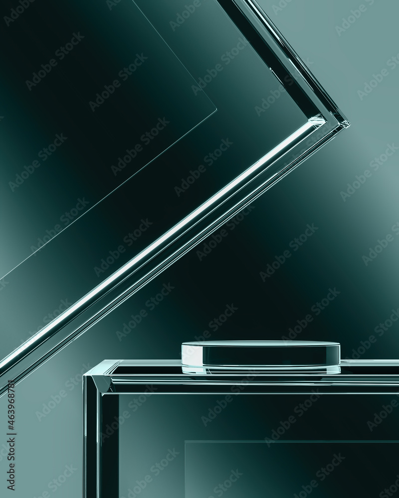Glass platform on dark green background, Background for product ...