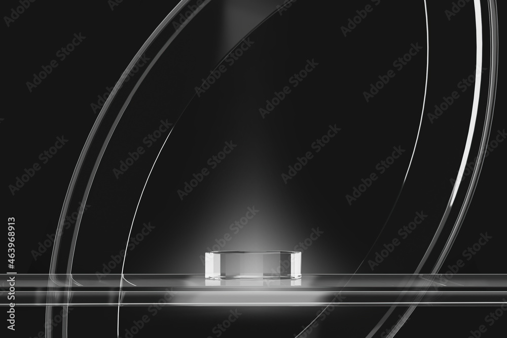 Glass platform on black background, Background for product presentation ...