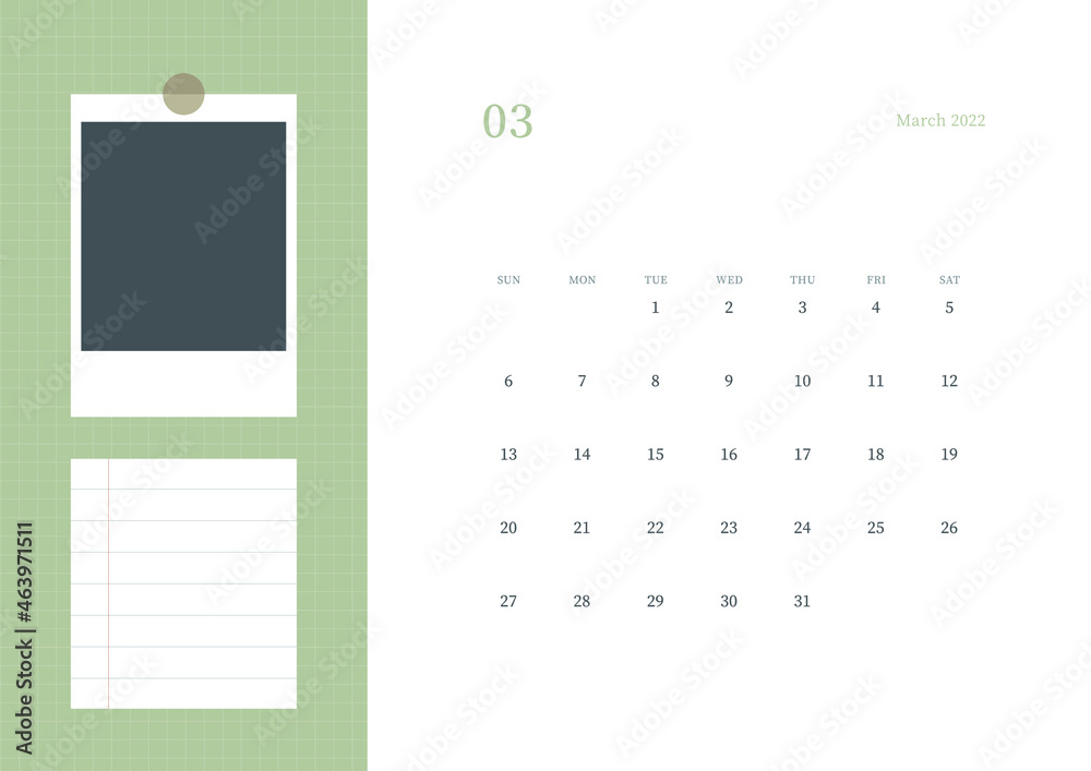 March 2022 simple design digital and printable calendar template ...