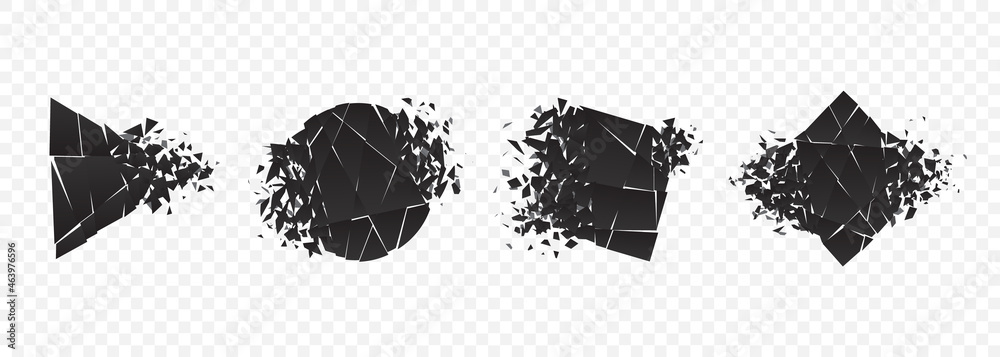 Shape explosion broken and shattered flat style design vector ...