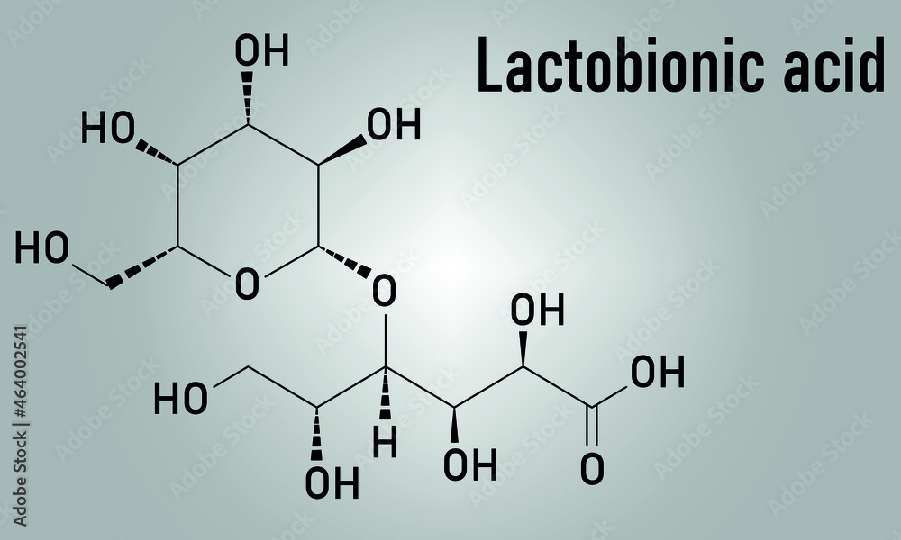 Lactobionic acid (lactobionate) molecule. Commonly used additive in ...