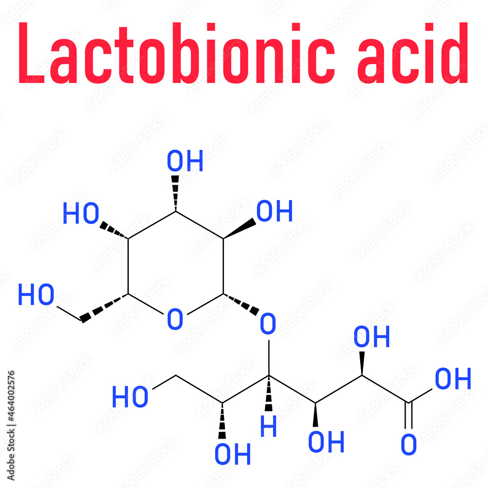 Lactobionic acid (lactobionate) molecule. Commonly used additive in ...