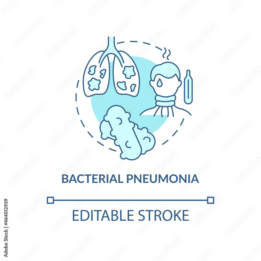 Bacterial pneumonia blue concept icon. Pulmonary inflammation type ...