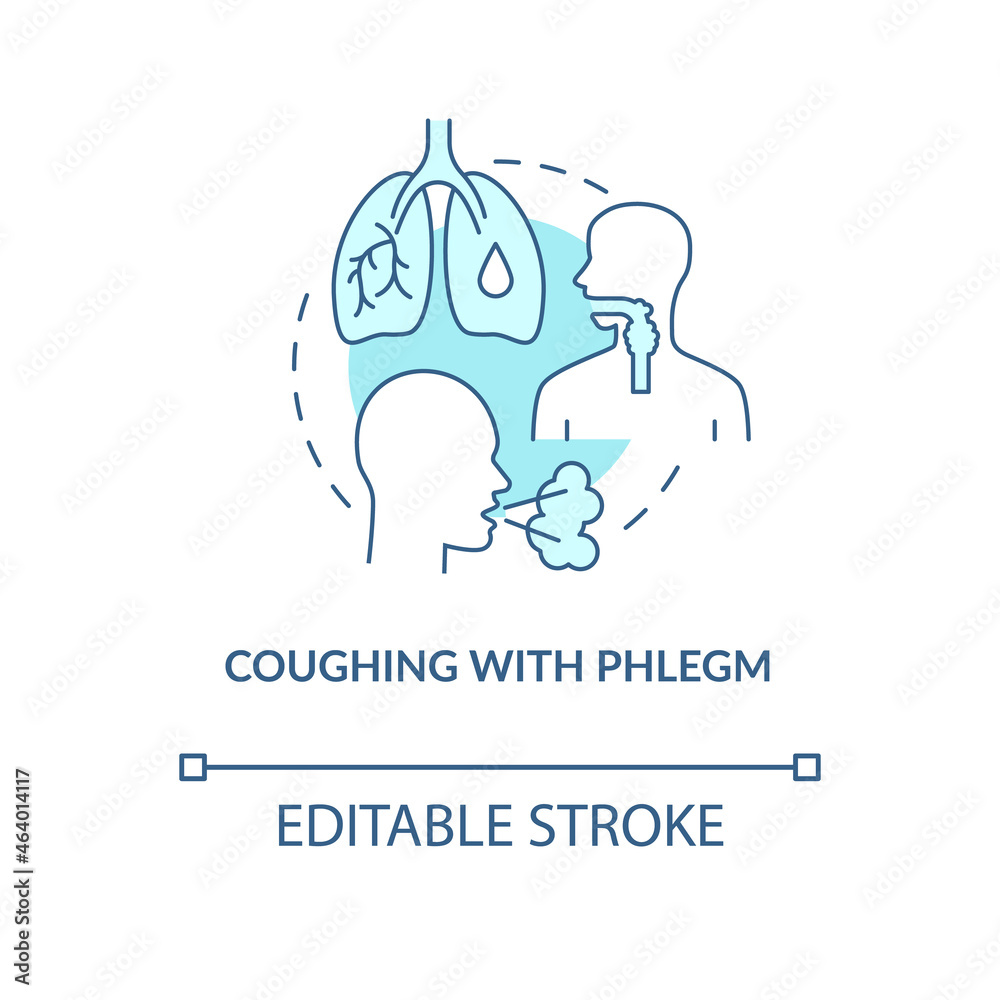 Coughing with phlegm blue concept icon. Pneumonia symptom abstract idea ...
