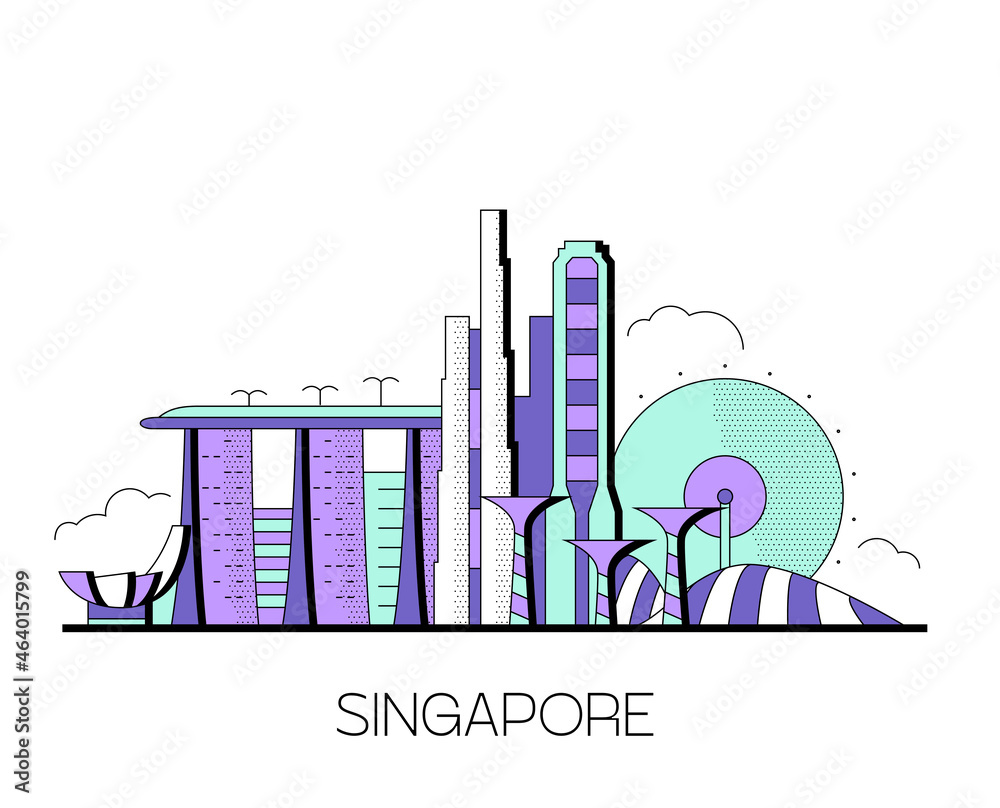 Singapore Skyline Vector Illustration Outline Stock Vector | Adobe Stock