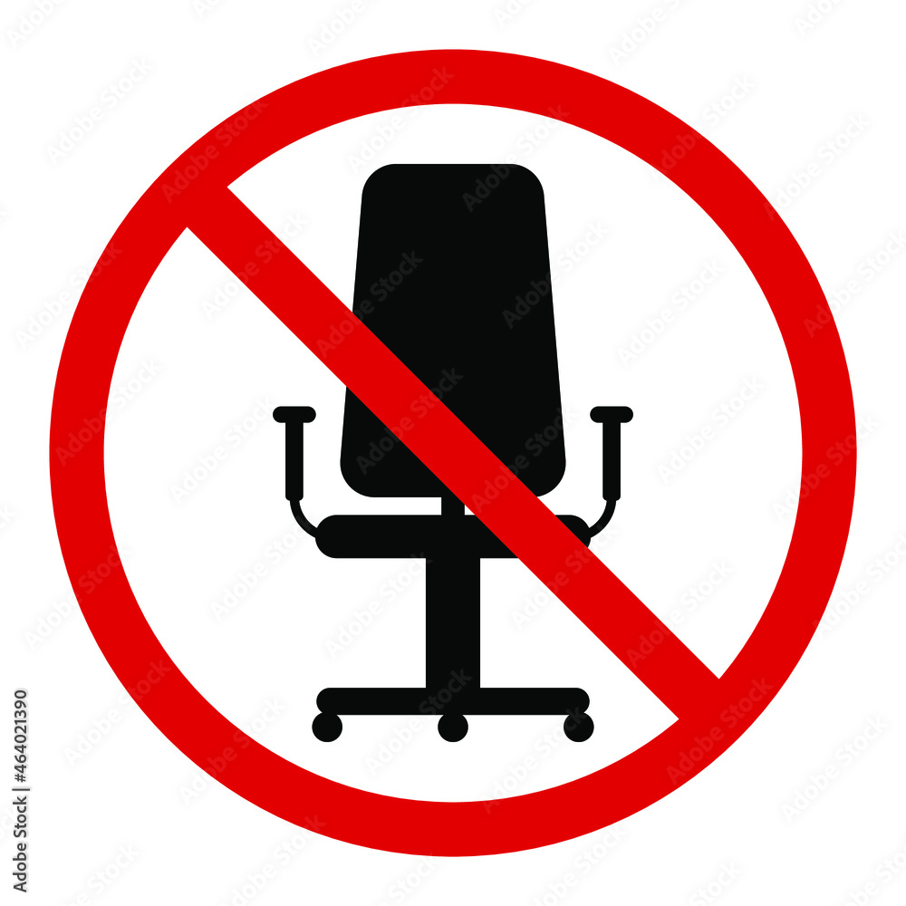 Office chair, red round prohibition sign on white background, vector ...