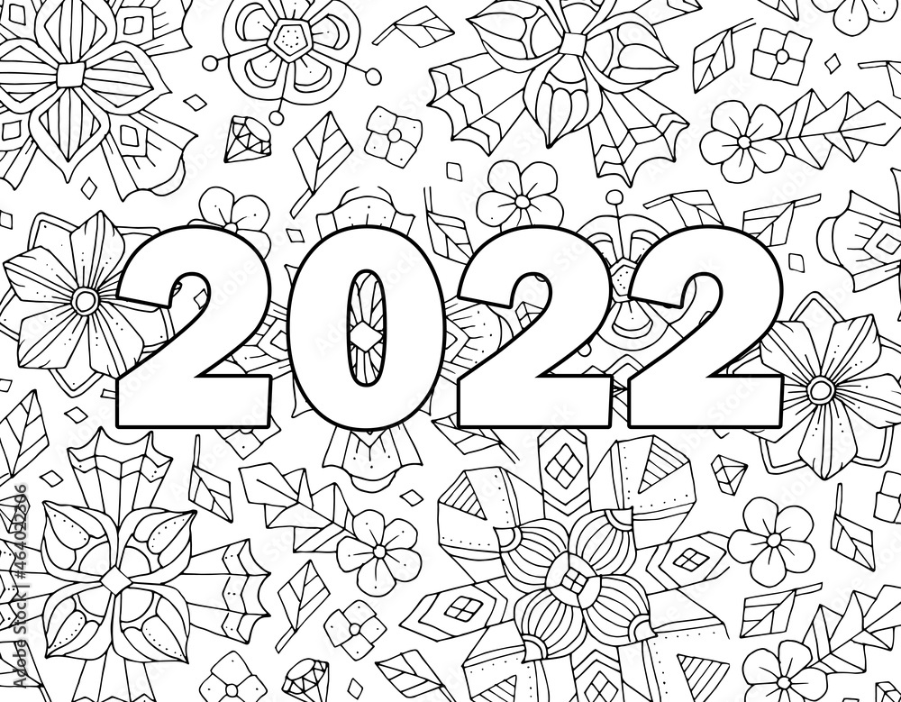 Hand drawing coloring page for kids and adults. Holiday greeting New ...