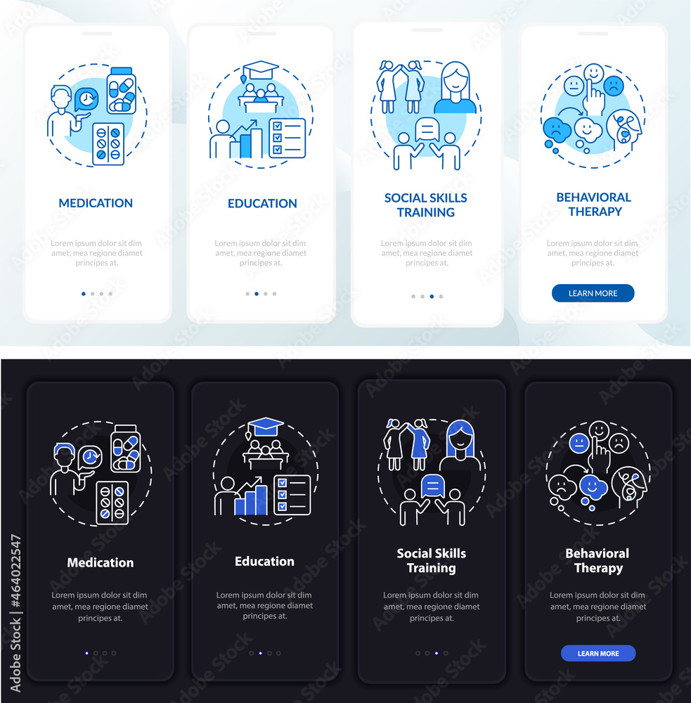 Adult ADHD management onboarding mobile app page screen. Medication ...