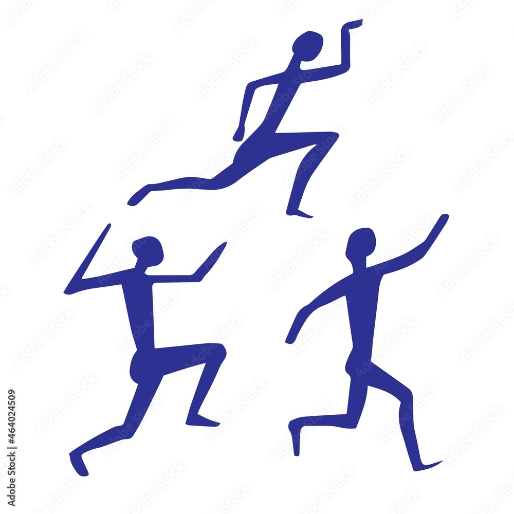 Primitive running men silhouette. Hunting scene in Rock painting style ...
