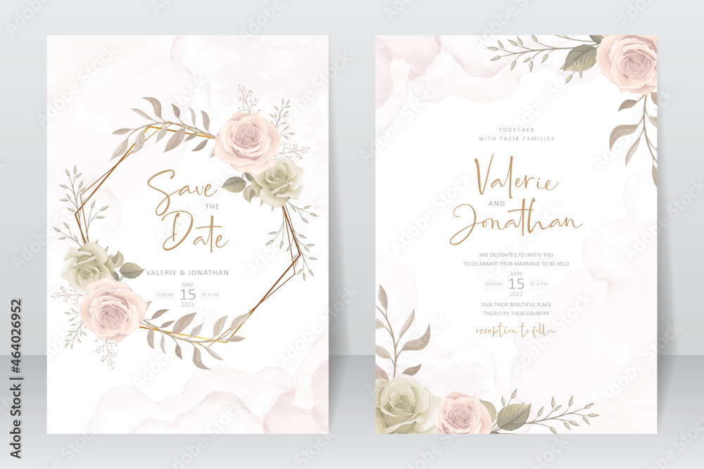 Beautiful roses invitation card template Stock Vector | Adobe Stock